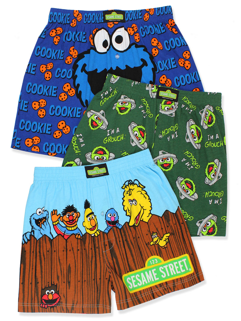Sesame Street Elmo Cookie Monster Men's Button Fly Boxer Lounge Shorts ...